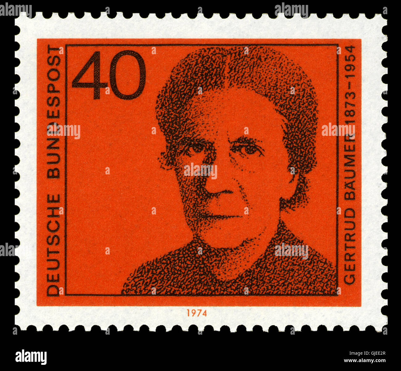 The 1974 DBP (Deutsche Bundespost) stamp features Gertrud Bäumer, a ...