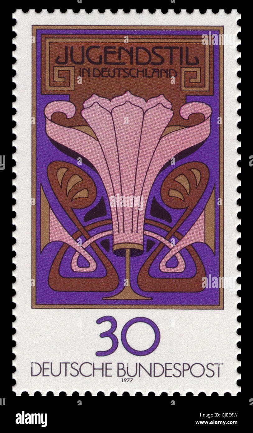 The 1977 DBP 923 Jugendstil stamp from Germany showcases the Jugendstil ...