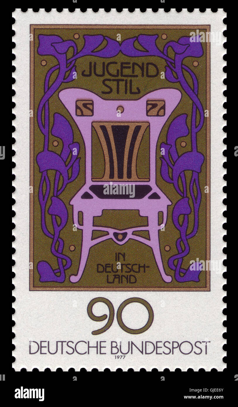 The 1977 DBP stamp, number 925, features Jugendstil (Art Nouveau ...