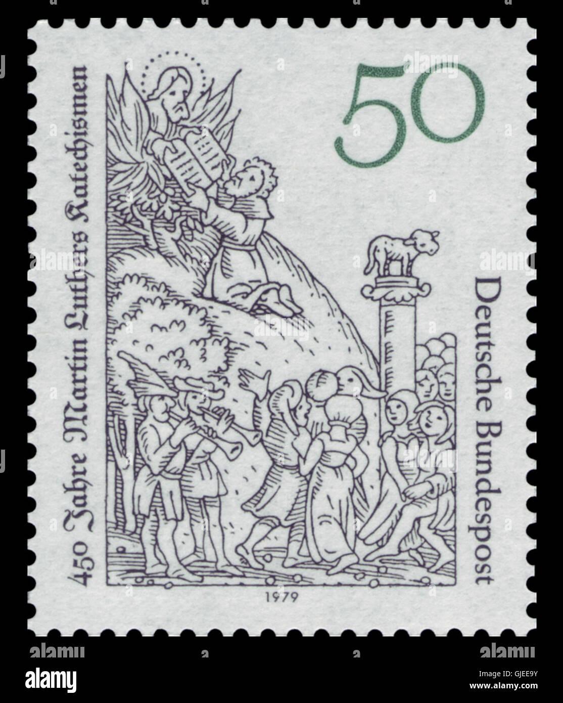 The 1979 DBP 1016 stamp commemorates Martin Luther's Catechism, marking ...