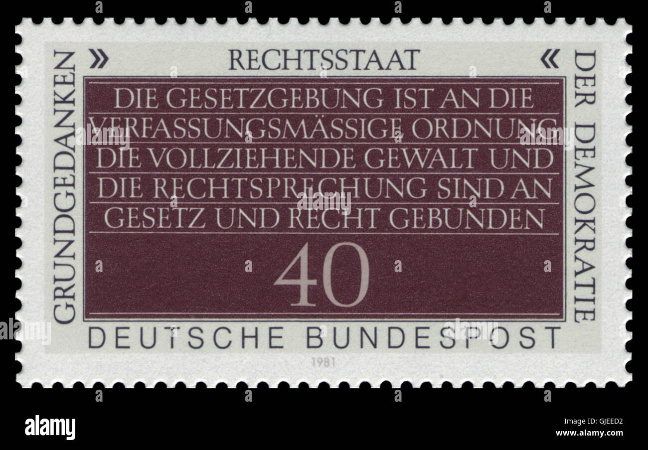 The 1981 DBP 1105 stamp, issued by Deutsche Bundespost, represents the core ideas of democracy ...