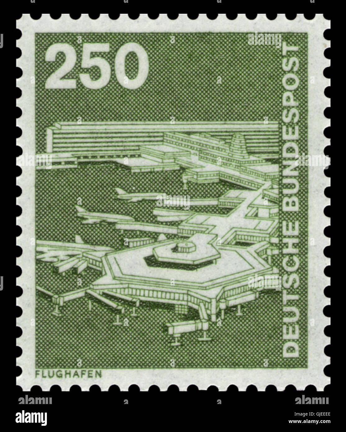 The 1982 DBP 1137 stamp features the Frankfurt Airport, highlighting ...