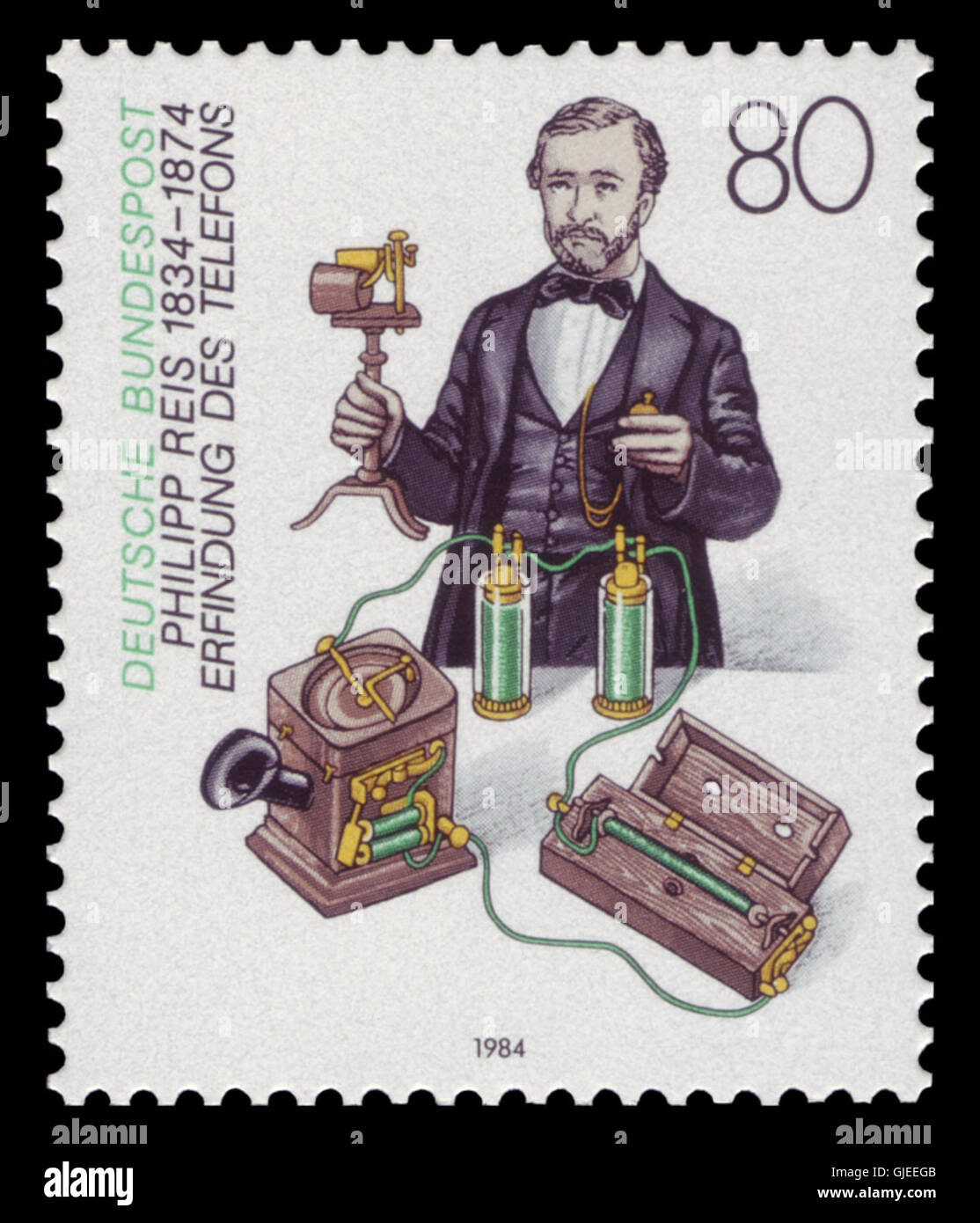 The 1984 DBP Philipp Reis stamp, catalog number 1198, commemorates the ...