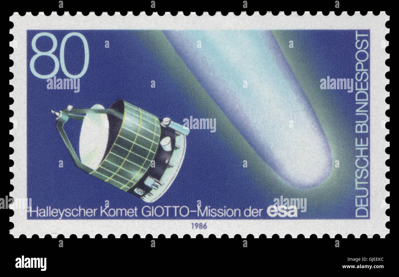 This 1986 German stamp commemorates the Giotto space mission, which ...