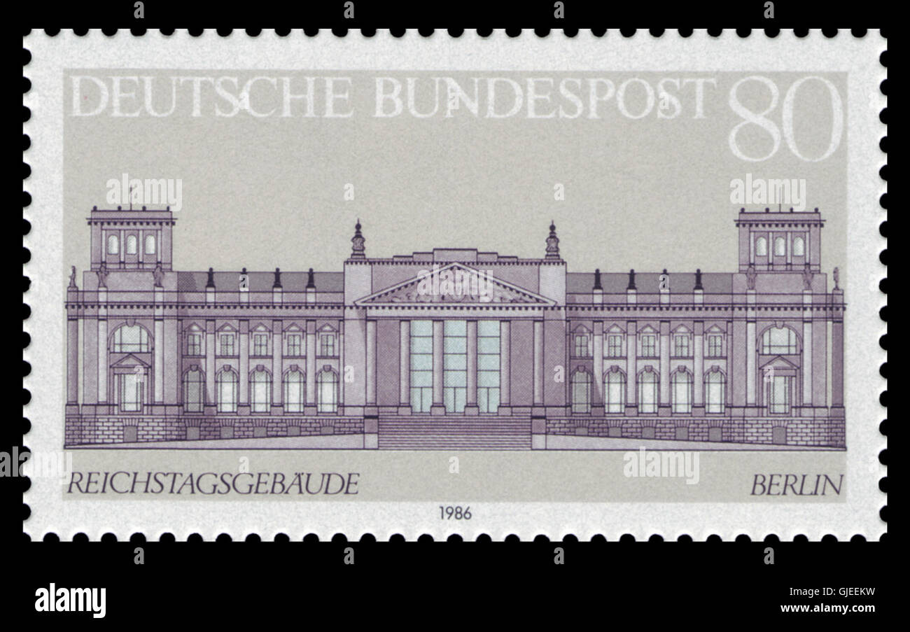 The DBP 1986 1287 stamp features the Reichstag building in Berlin, an ...