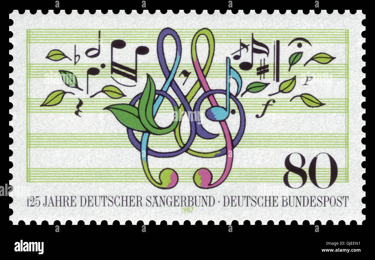 The DBP 1987 1319 Deutscher Sängerbund stamp commemorates the German ...