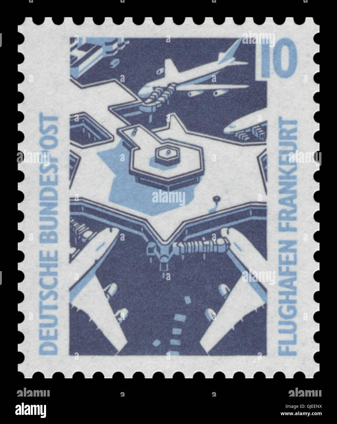 The 1988 DBP 1347 stamp commemorates Flughafen Frankfurt (Frankfurt ...