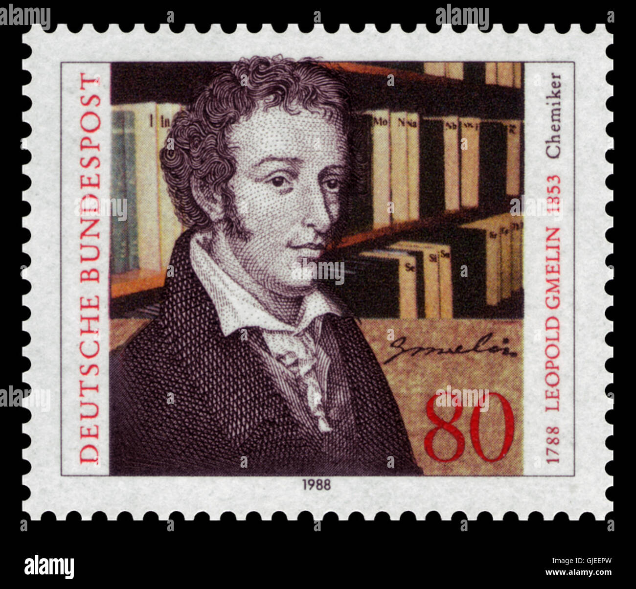 The DBP 1988 MiNr 1377 stamp features the German chemist Leopold Gmelin ...