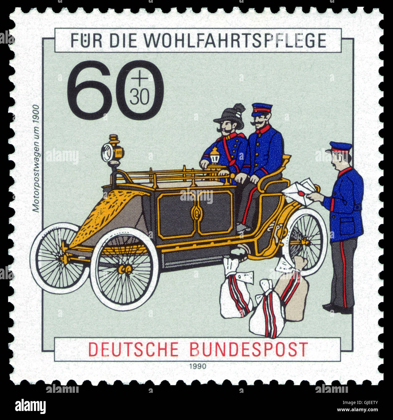 The 1990 DBP Motorpostwagen stamp features the iconic motorized postal ...