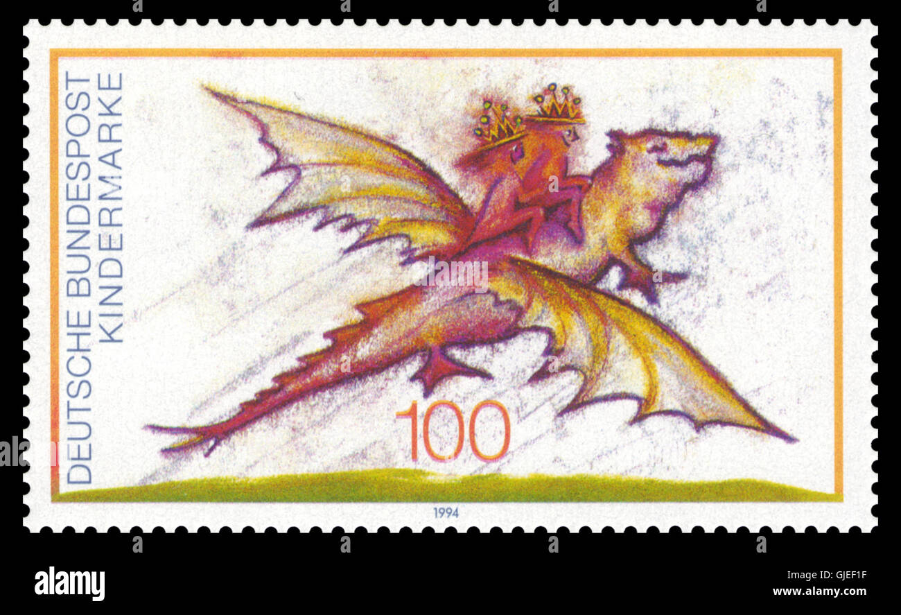 The 1994 DBP 1754 stamp depicts mythical creatures (Fabelwesen) in ...