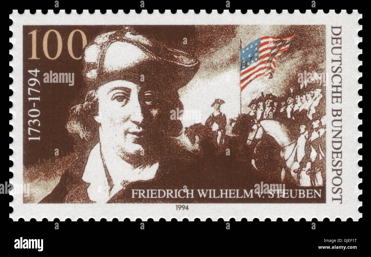 The 1994 DBP 1766 stamp honors Friedrich Wilhelm von Steuben, a key ...