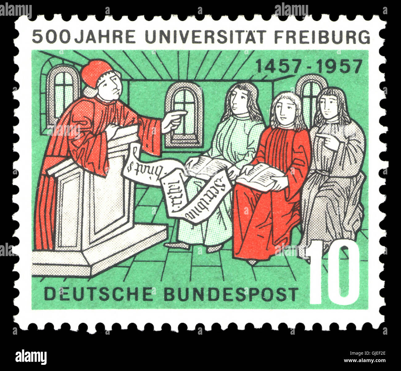 The 1957 DBP 256 Uni Freiburg 10 Pf stamp commemorates the University ...