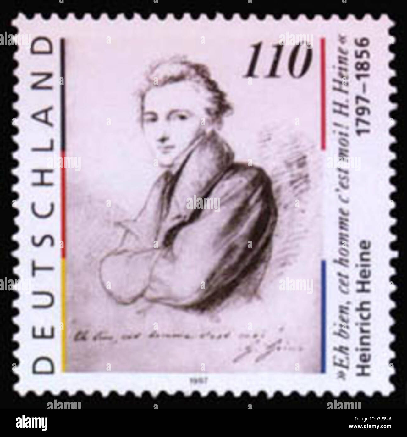 The DPAG 1997 Heinrich Heine stamp commemorates the renowned German ...