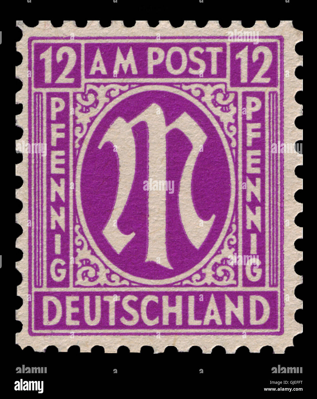 This 1945 Bi Zone stamp, number 7, part of the US M-Serie, was issued ...