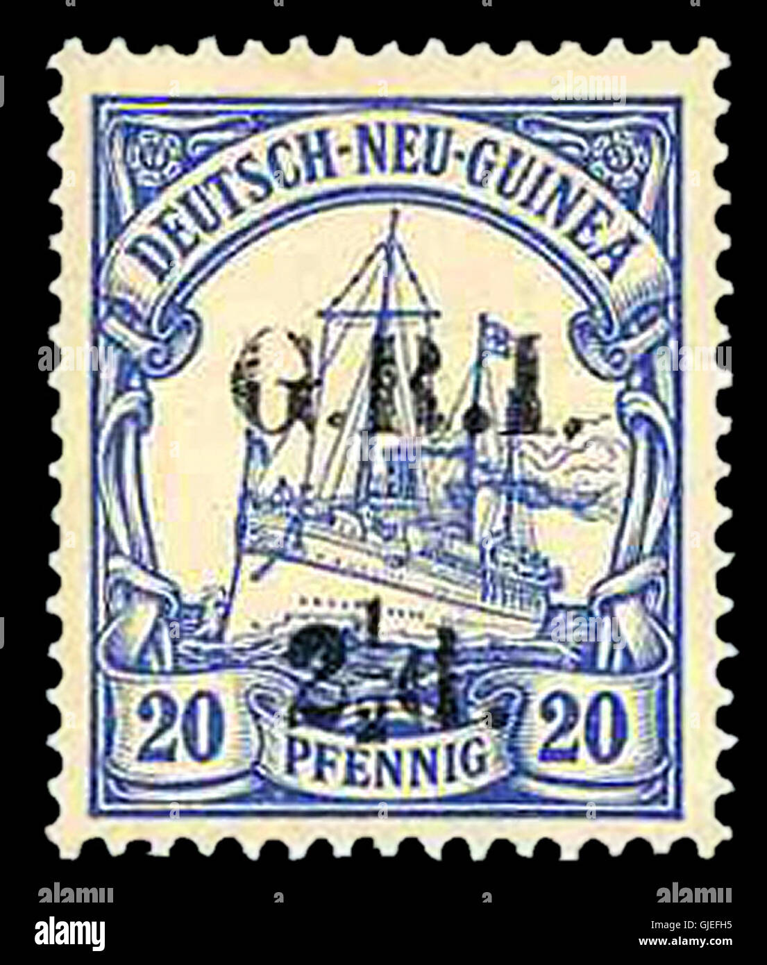 The D-Neu Guinea Britisch 1914 6 II stamp represents the German New ...