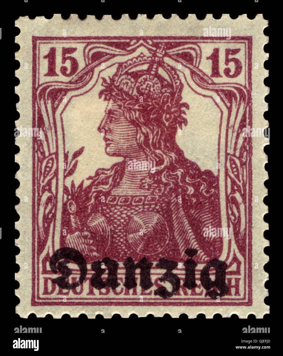 The 1920 Danzig 3 Germania stamp was issued in the Free City of Danzig ...