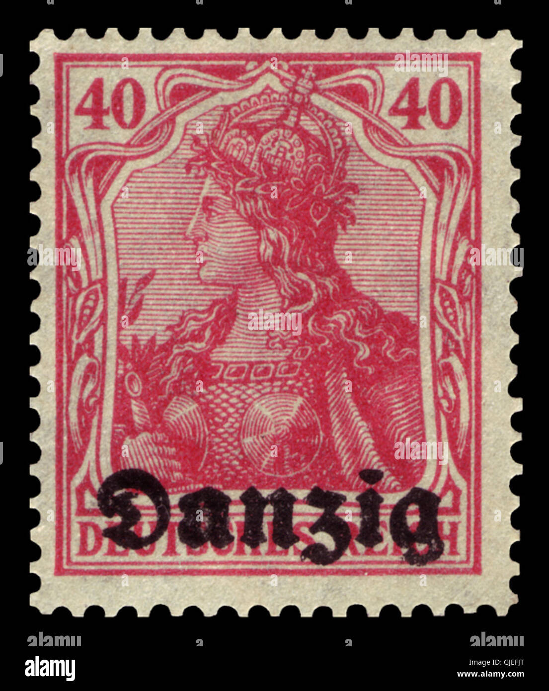 The Danzig 1920 6 Germania stamp was issued by the Free City of Danzig ...