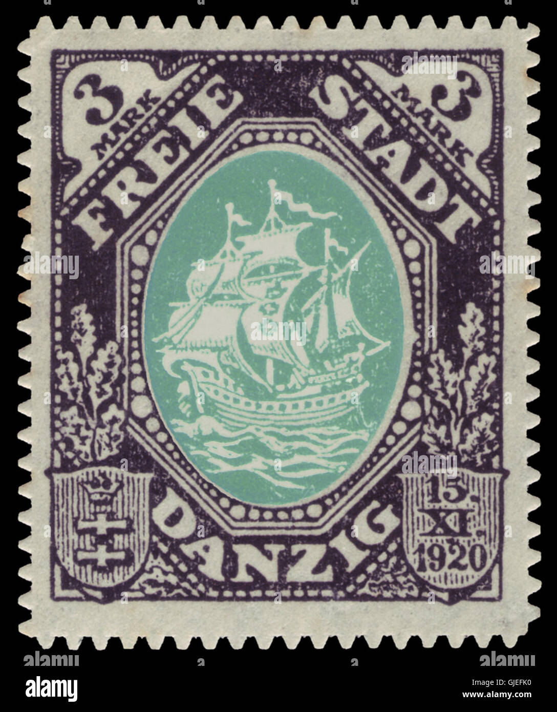 The 1921 Danzig 60 Kogge stamp features an image of the iconic cog ship ...