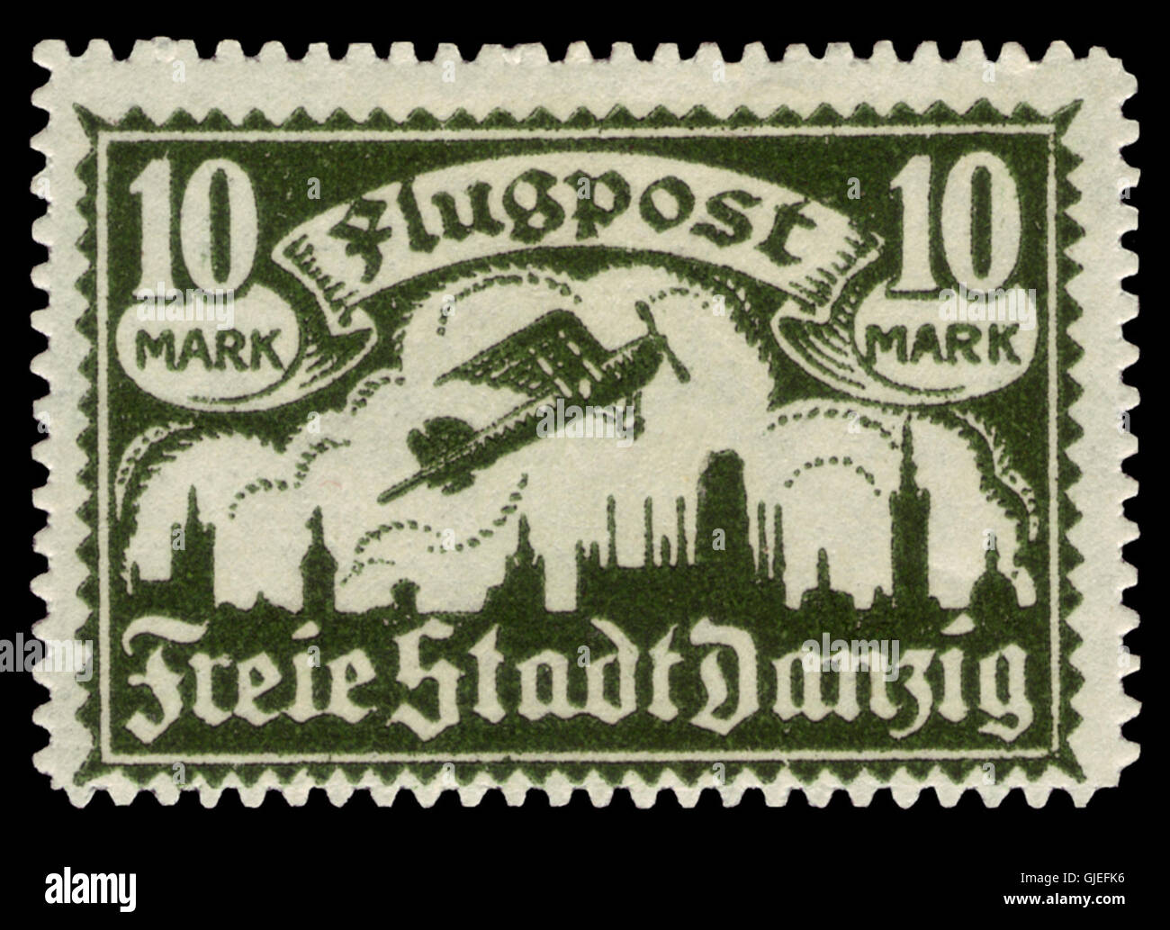 The 1921 Danzig 71 Flugpost stamp commemorates the development of air ...