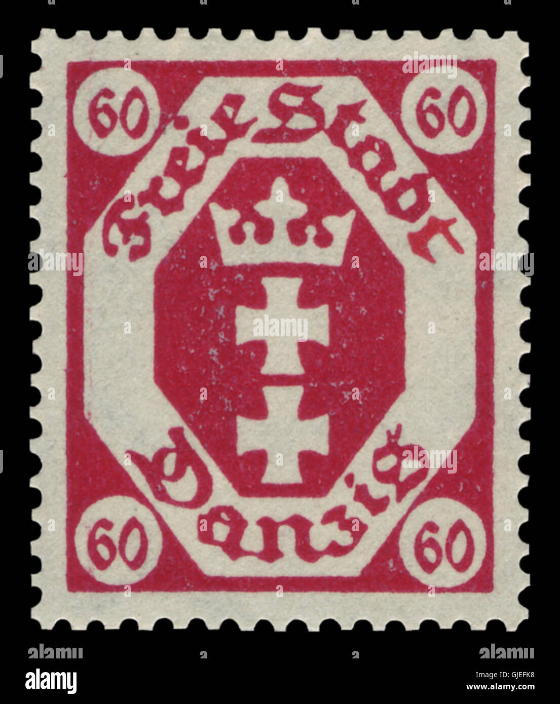 The 1921 Danzig 81 Wappen stamp features the coat of arms of Danzig ...