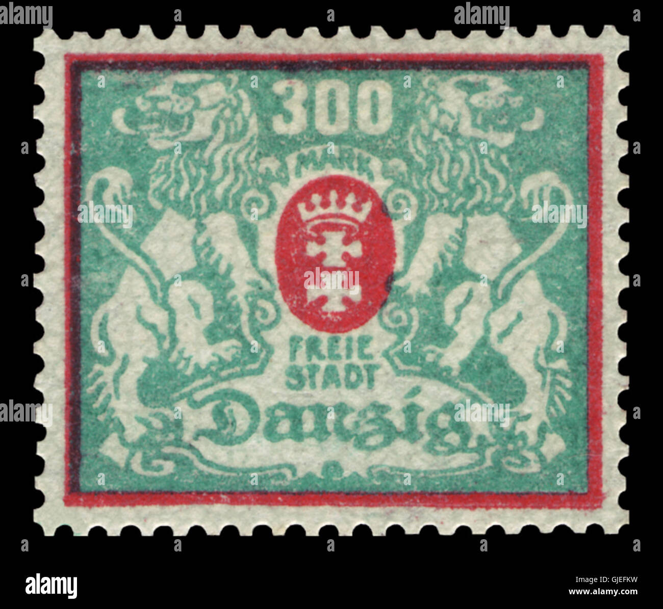 The 1923 Danzig 130 großes Staatswappen stamp features a large state ...