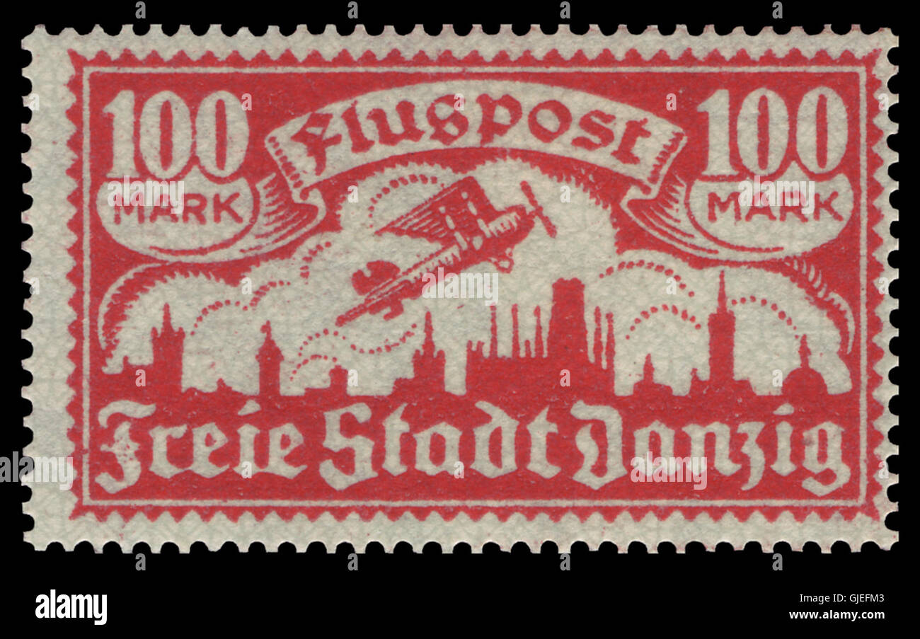 The 1923 Danzig 135 Flugpost stamp commemorates the early days of air ...