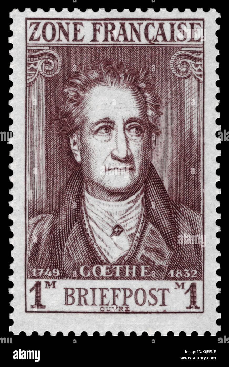 The 1945 French Zone 11 stamp features Johann Wolfgang von Goethe, one ...