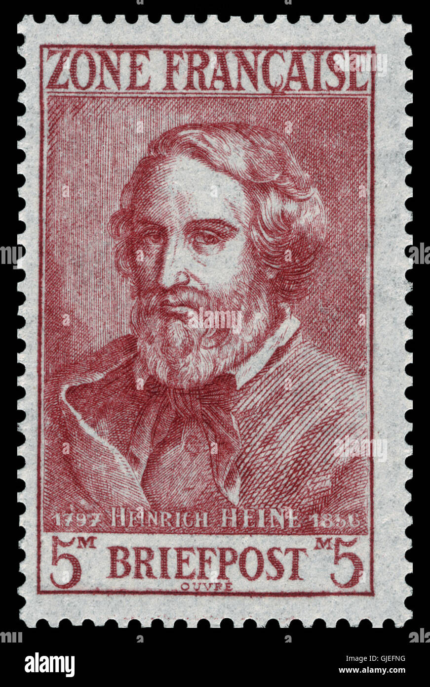 The Fr. Zone 1945 13 Heinrich Heine stamp was issued in the French Zone ...