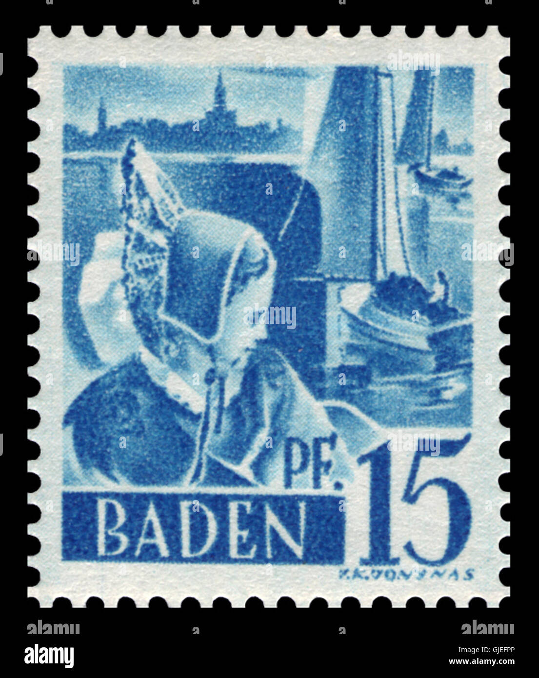 The 1948 Fr. Zone Baden 19 Bodensee Trachtenmädchen stamp showcases ...