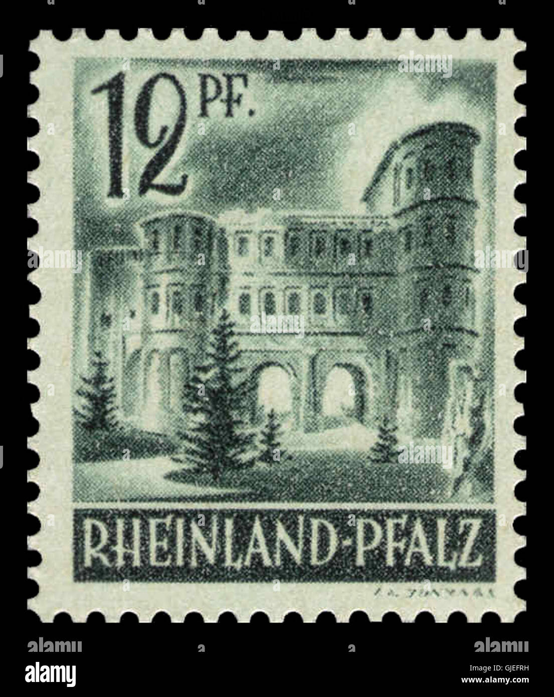 The 1947 Fr. Zone Rheinland-Pfalz 4 Porta Nigra stamp commemorates the ...