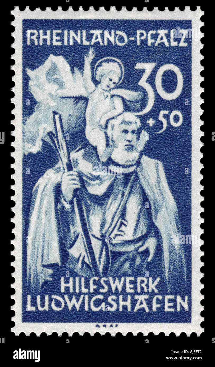 The 1948 Fr. Zone Rheinland-Pfalz 31 Christophorus stamp features the ...