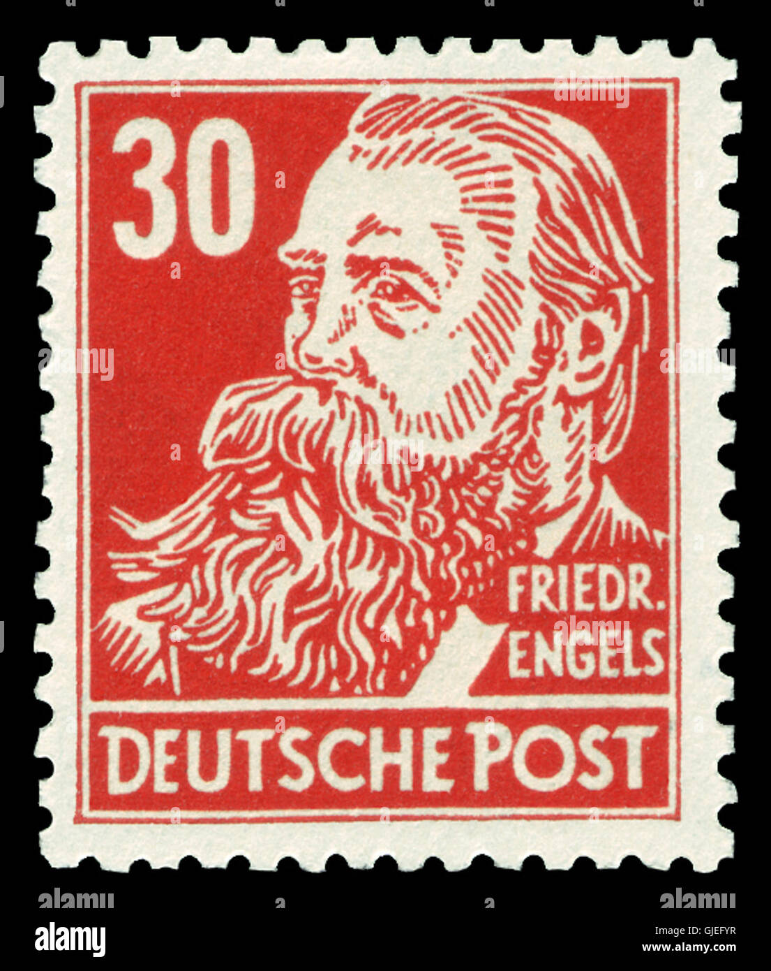 Issued in 1948, the SBZ 222 stamp features Friedrich Engels ...