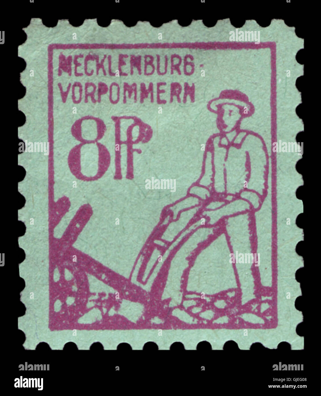 The SBZ Mecklenburg-Vorpommern 1945 13 Bauer stamp, issued during the ...