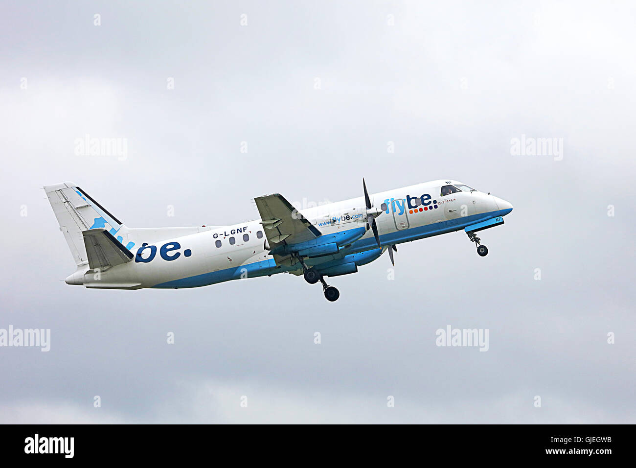 Loganair Saab 340 B. Fly Be Aircraft leaving Edinburgh Airport Stock ...
