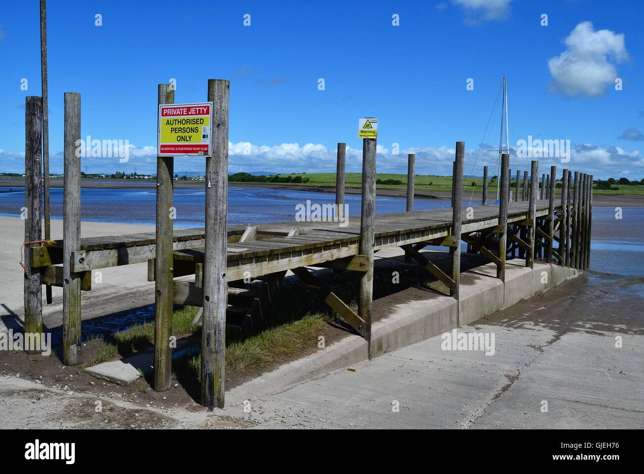 Caution, Warning Signs at Skippool Creek Wooden Jetty by the River Wyre ...
