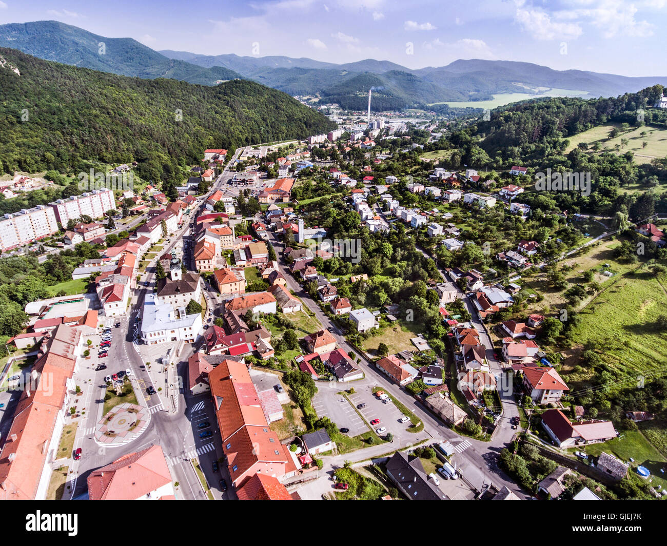 Aerial view of small town with hills, Slovakia Stock Photo - Alamy