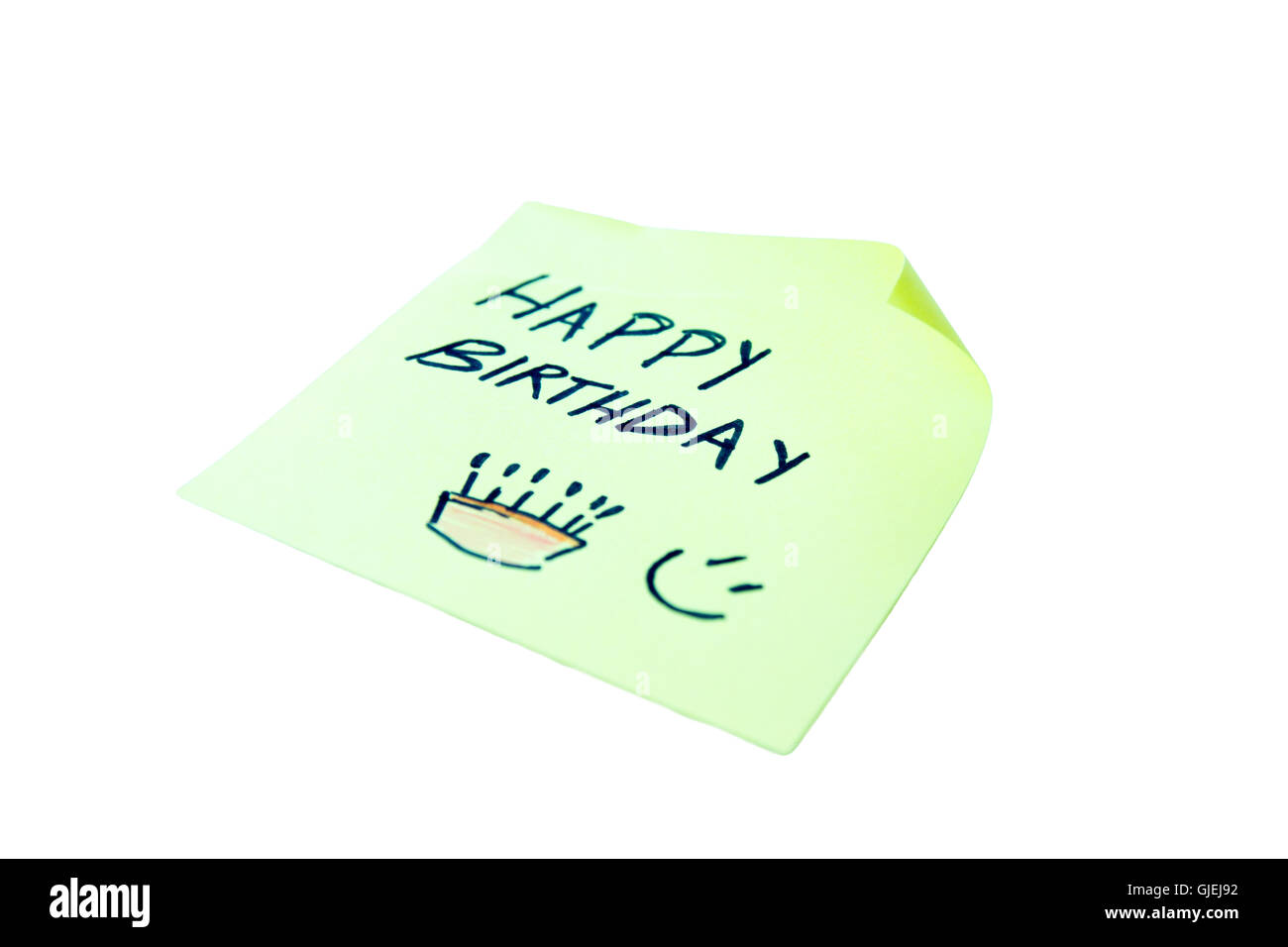 Post it with happy birthday written on a white background Stock Photo ...