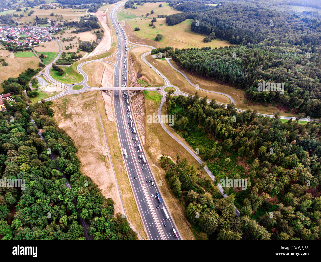 Aerial view of highway junction, green forest, Netherlands Stock Photo ...