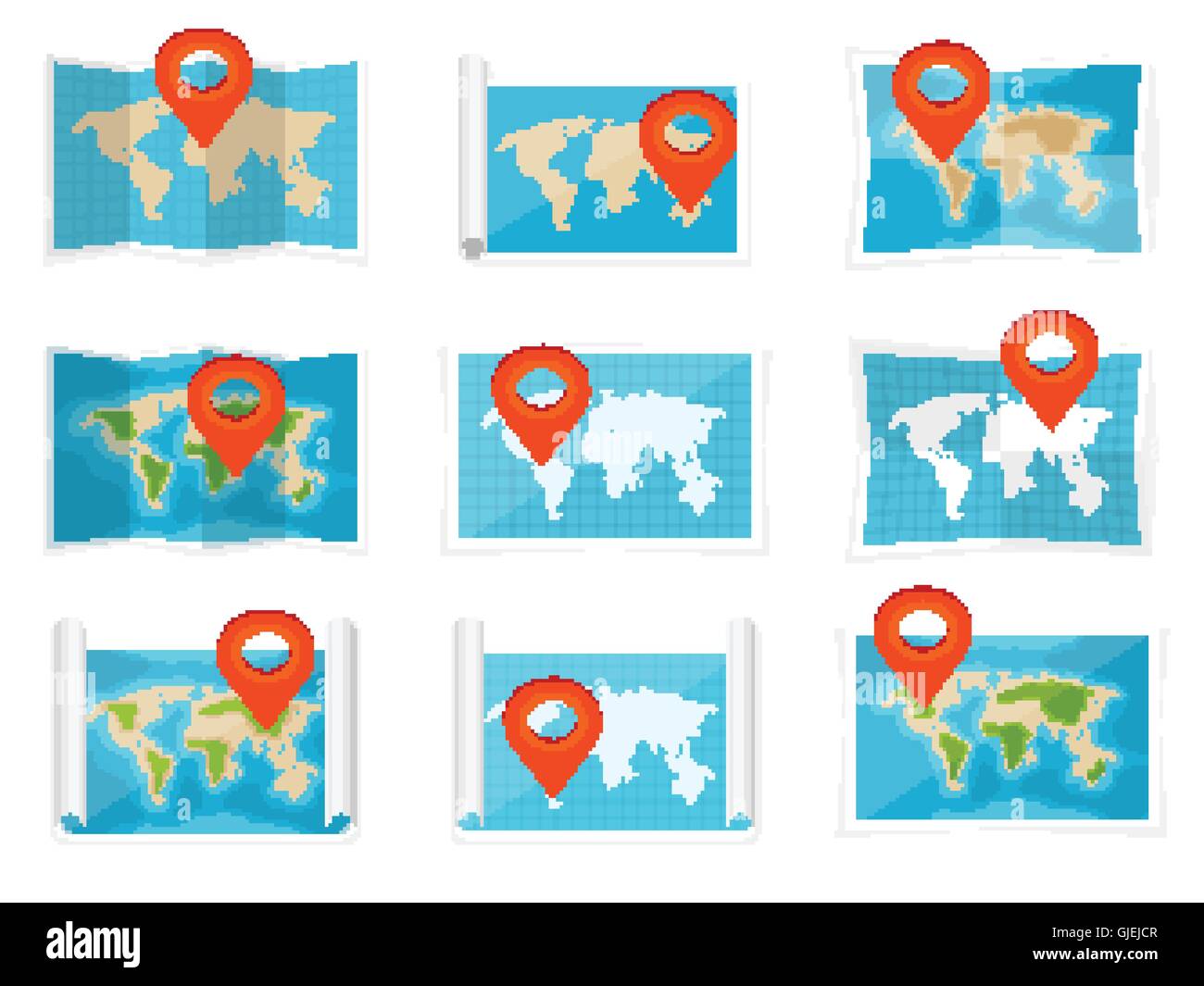 World map in a flat style. Earth, globe. Navigation. Route and ...