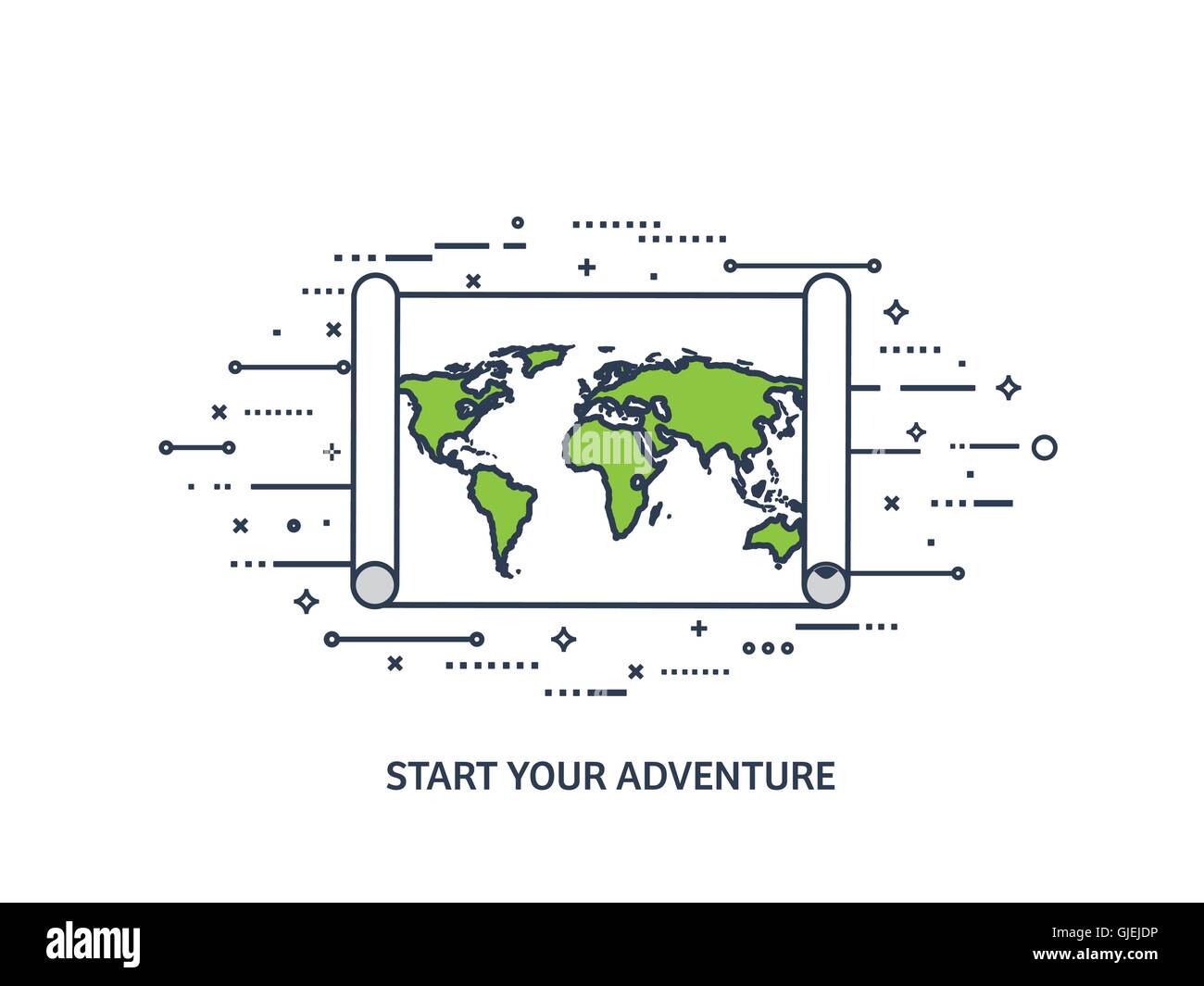 World map in a flat style. Earth, globe. Navigation. Route and ...
