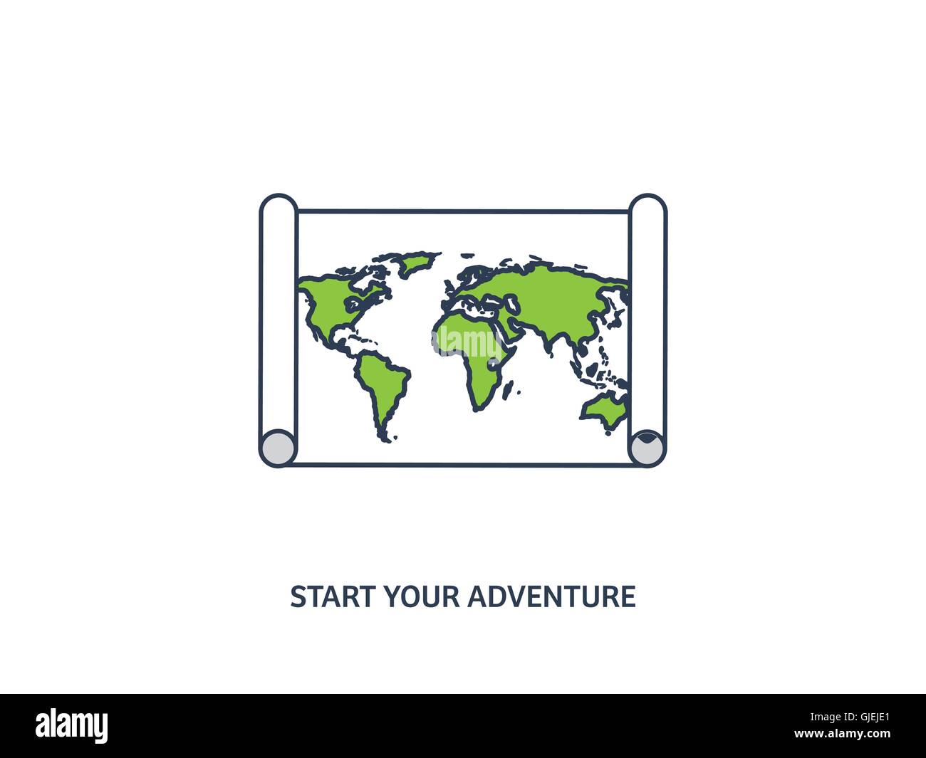 World map in a flat style. Earth, globe. Navigation. Route and ...