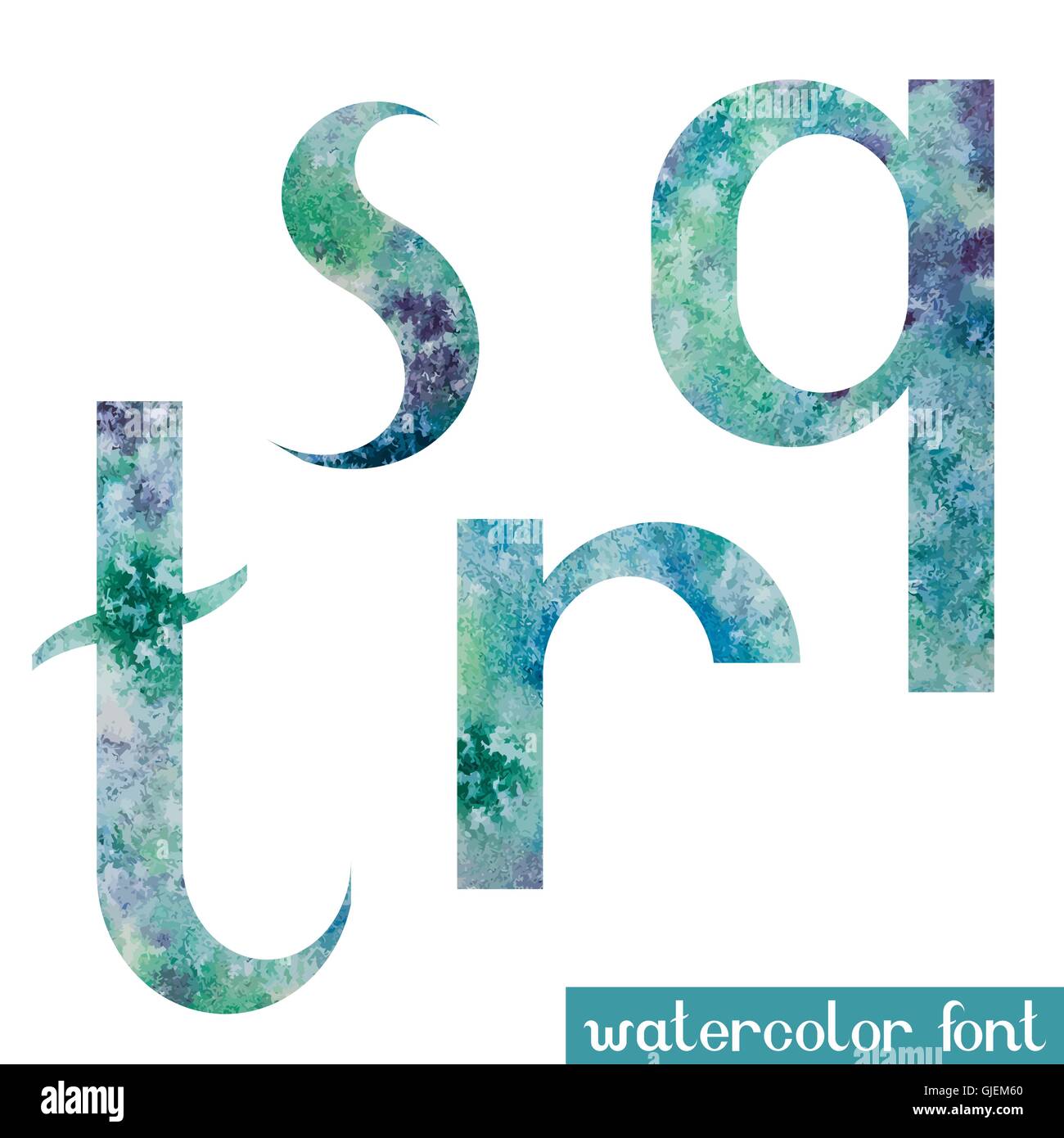 Green-blue watercolor font Q,R,S,T Stock Vector Image & Art - Alamy