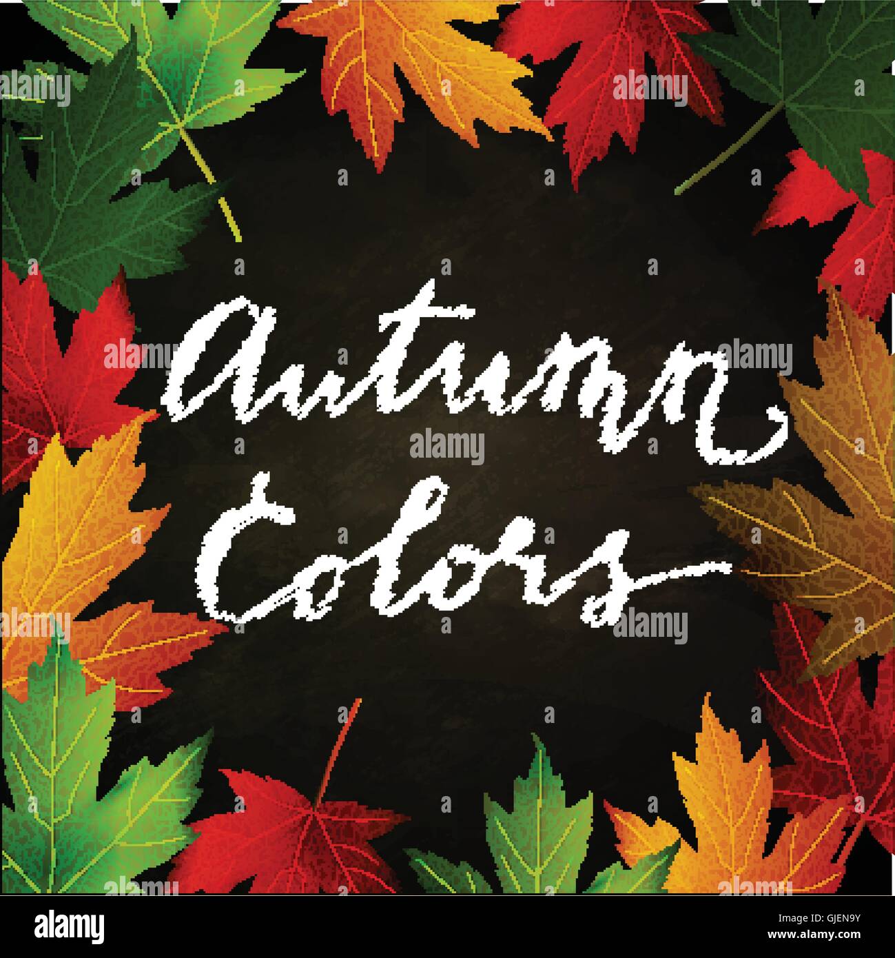 Frame of autumn leaves painted on black chalkboard Stock Vector Image ...