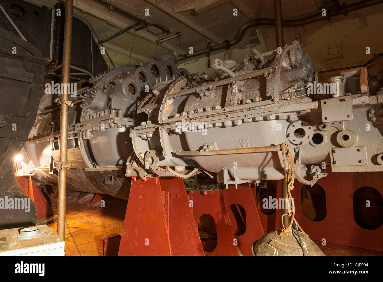 Inside the engine room on the HMS Caroline, moored in the Titanic ...