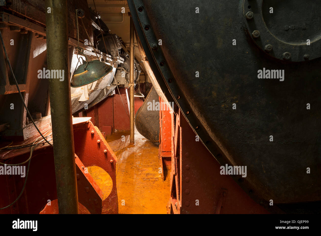 Inside the engine room on the HMS Caroline, moored in the Titanic ...