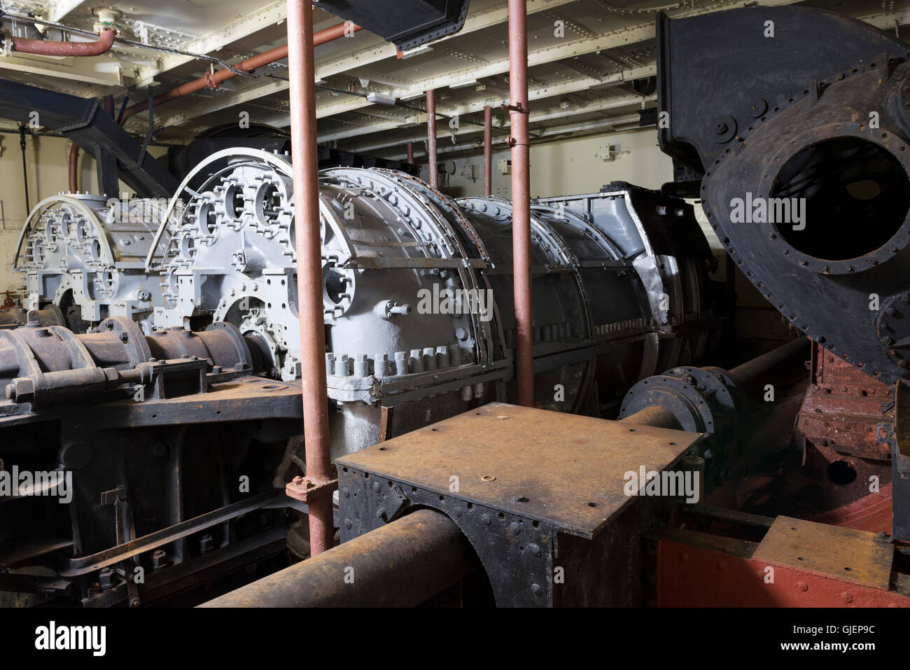 Inside the engine room on the HMS Caroline, moored in the Titanic ...
