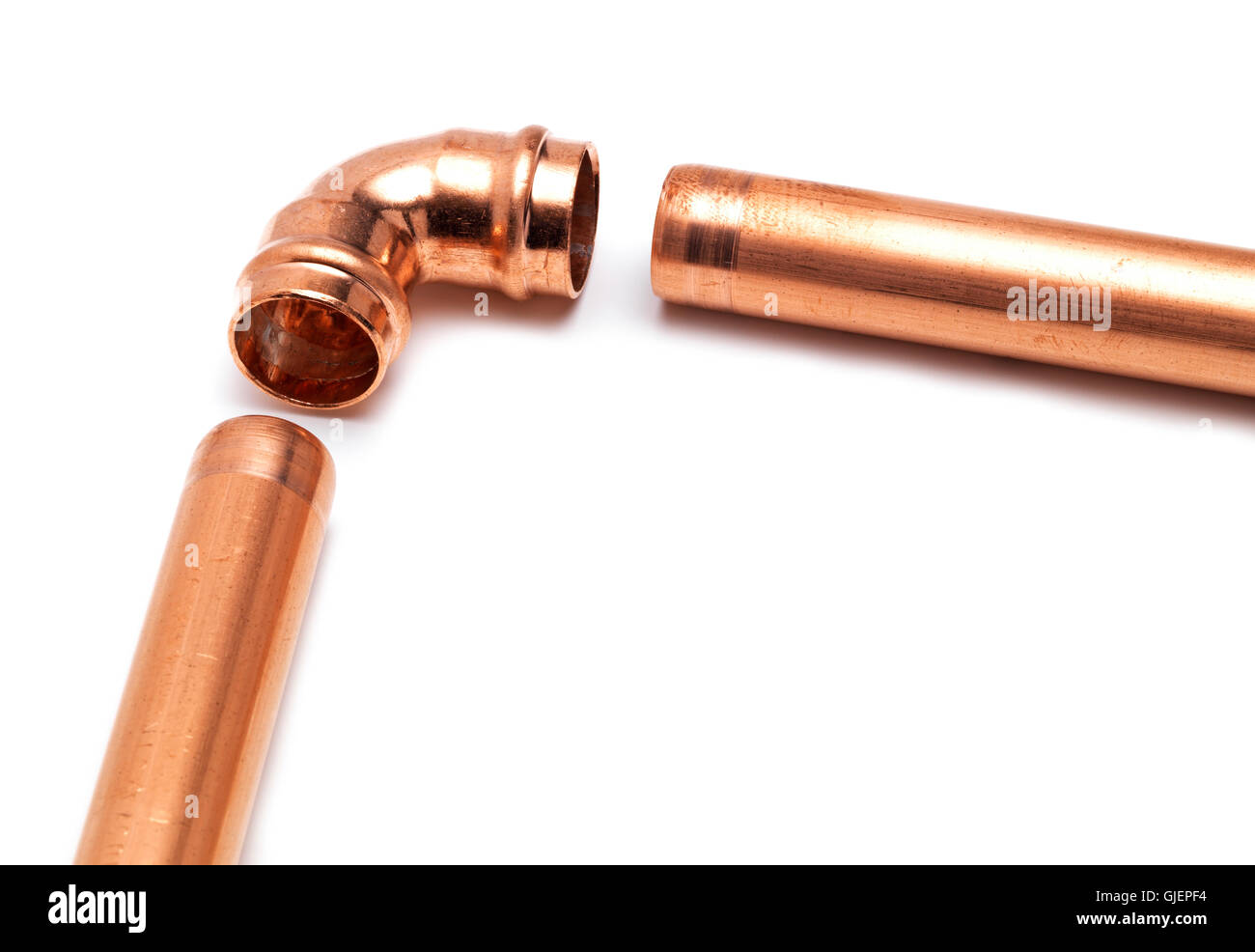 Copper pipe with joint Stock Photo - Alamy