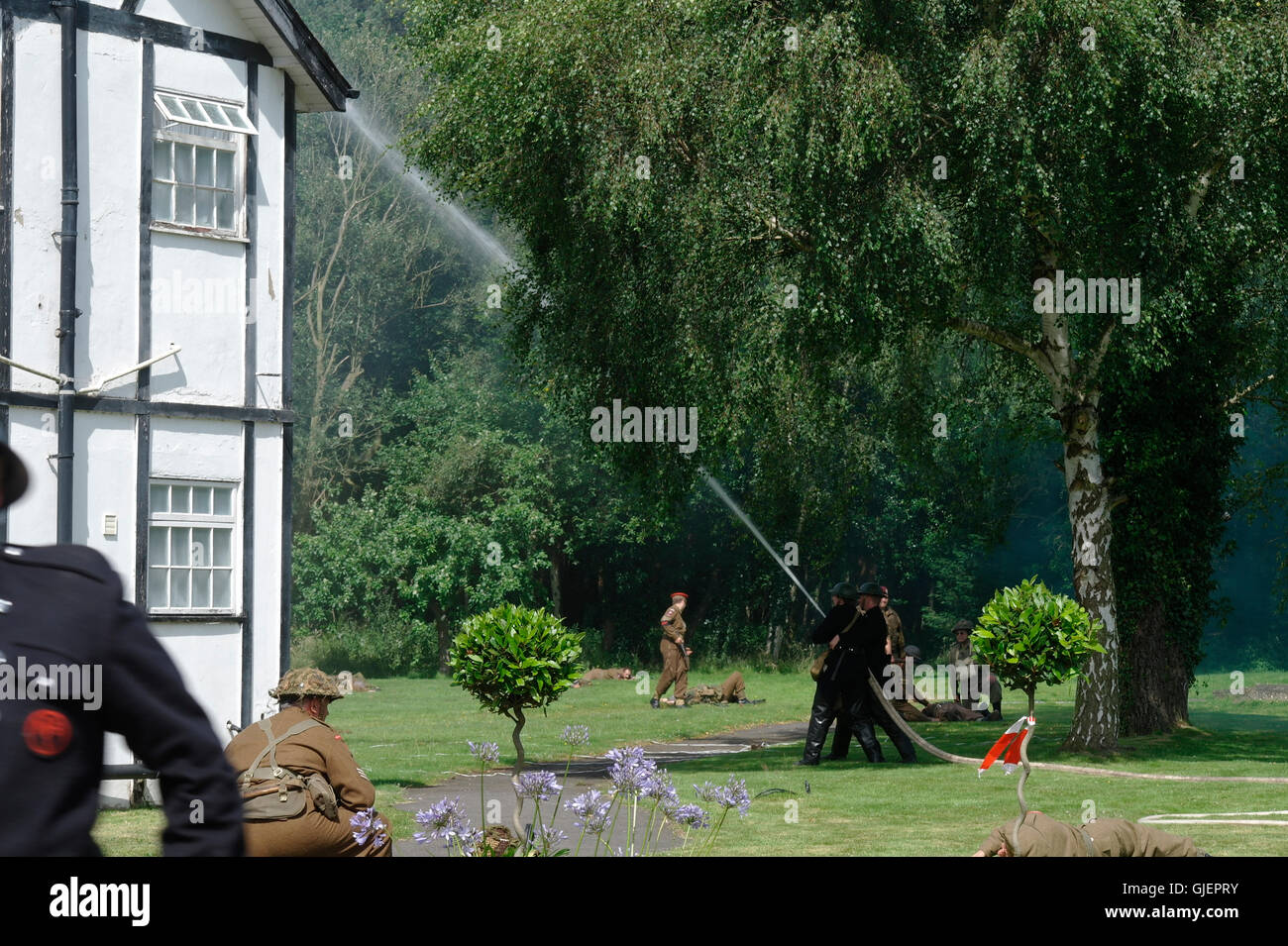 Fire fighting demonstration during the reenactment of the Eagle has ...