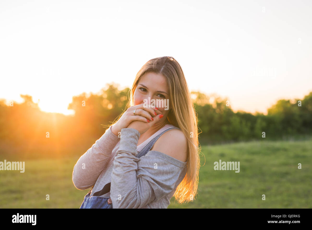 Beauty Sunshine Girl Portrait. Happy Woman Smiling . Sunny Summer Day ...