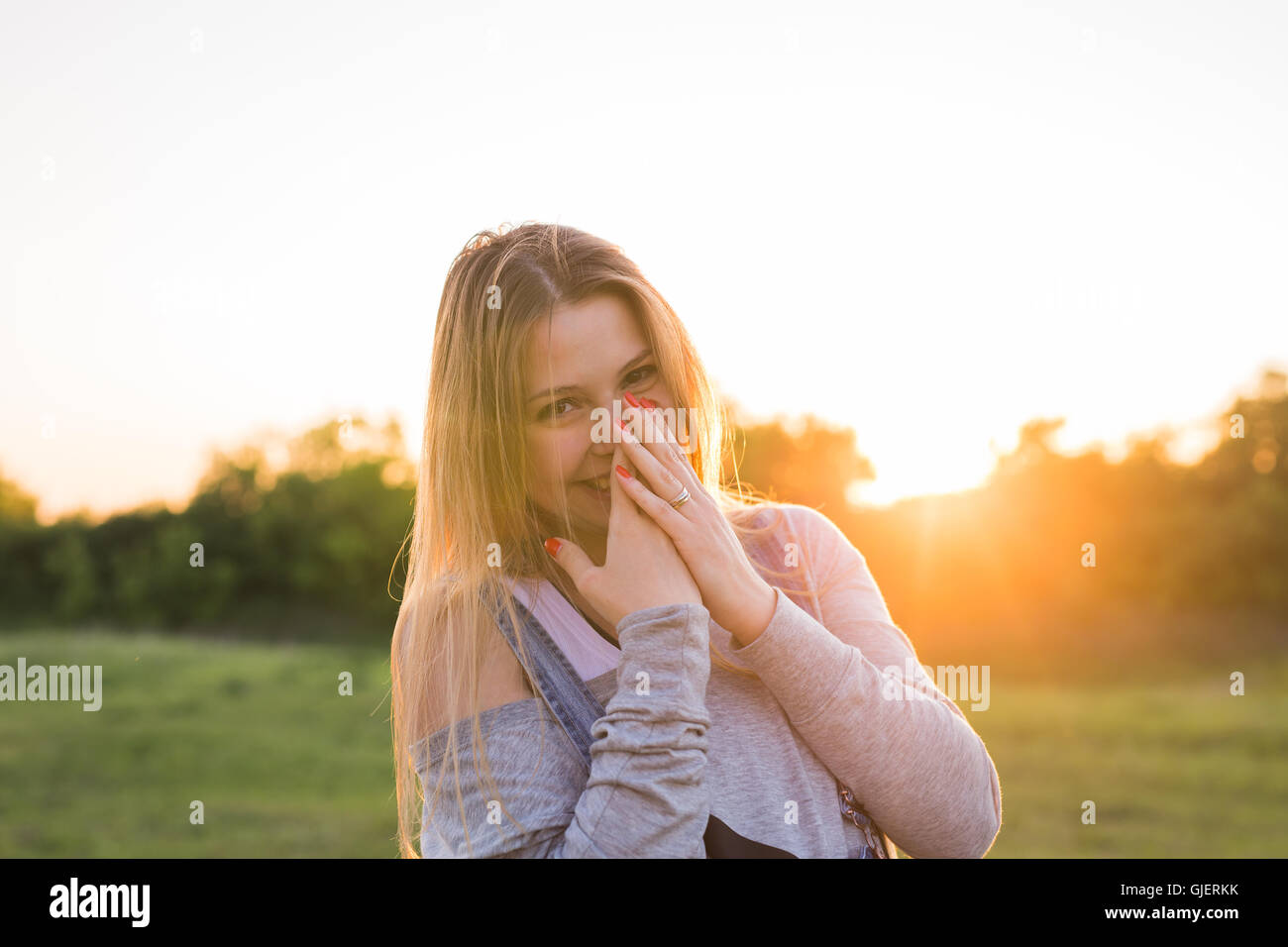 Beauty Sunshine Girl Portrait Happy Woman Smiling Sunny Summer Day